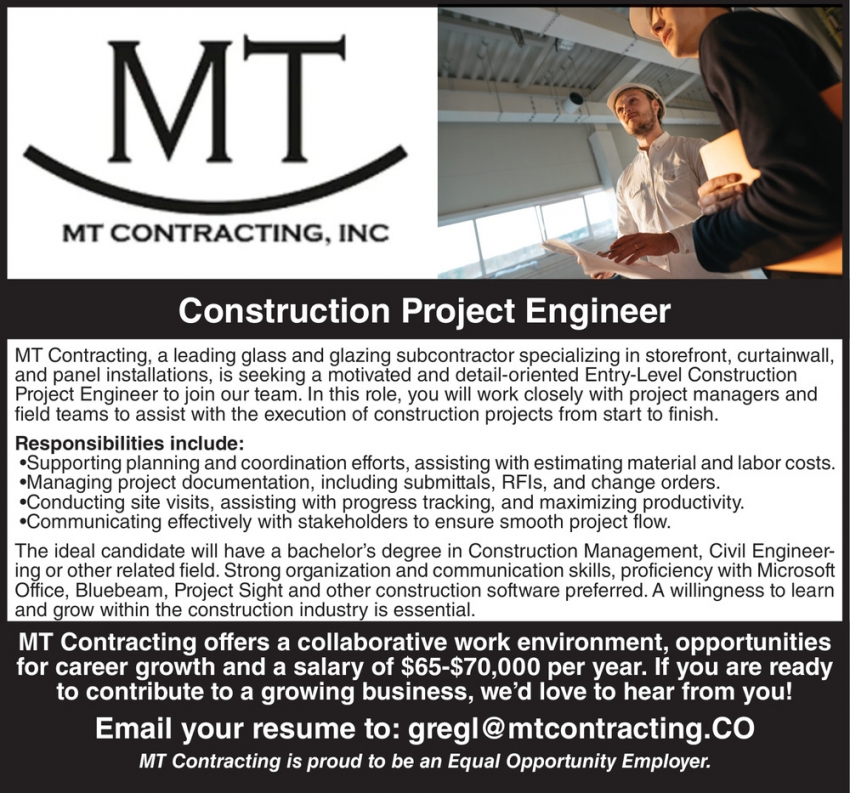 Construction Project Engineer, MT Contracting, Inc., Belgrade, MT