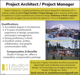 Project Architect/Project Manager, Studio H Design, Inc.