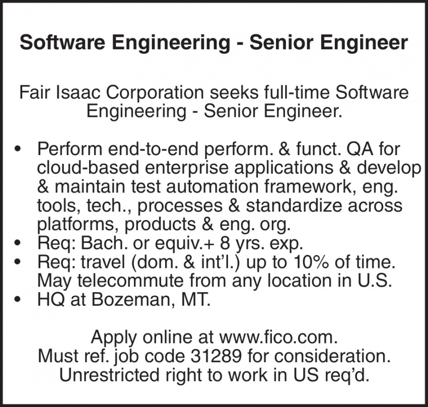 Software Engineering, Fair Isaac Corporation